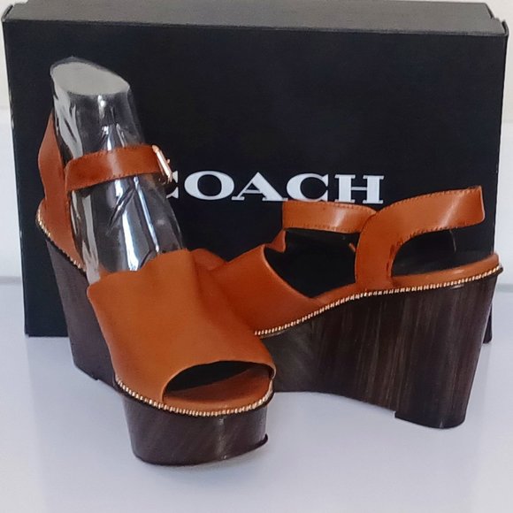 Coach | Shoes | Coach Harla Leather Platform Wedges Heels Sandals ...